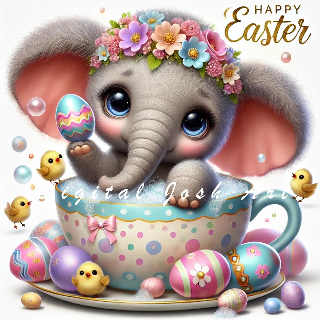 10 JPEG Cute Easter Elephant Clipart Bundle - Spring Elephant Designs ...