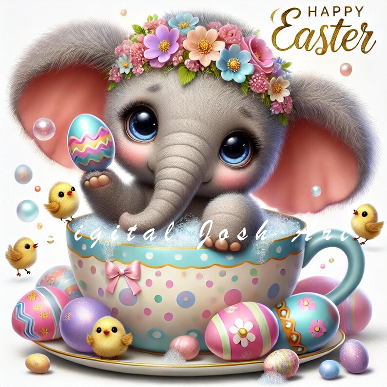 10 JPEG Cute Easter Elephant Clipart Bundle - Spring Elephant Designs ...