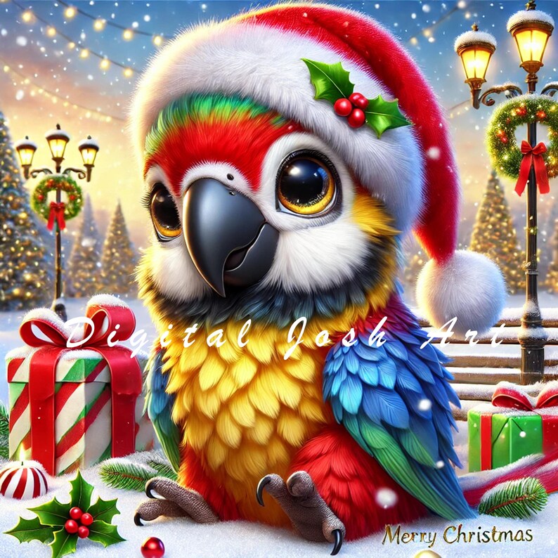 10 JPEG Cute Christmas Macaw Clipart Bundle - Winter Bird Designs ...