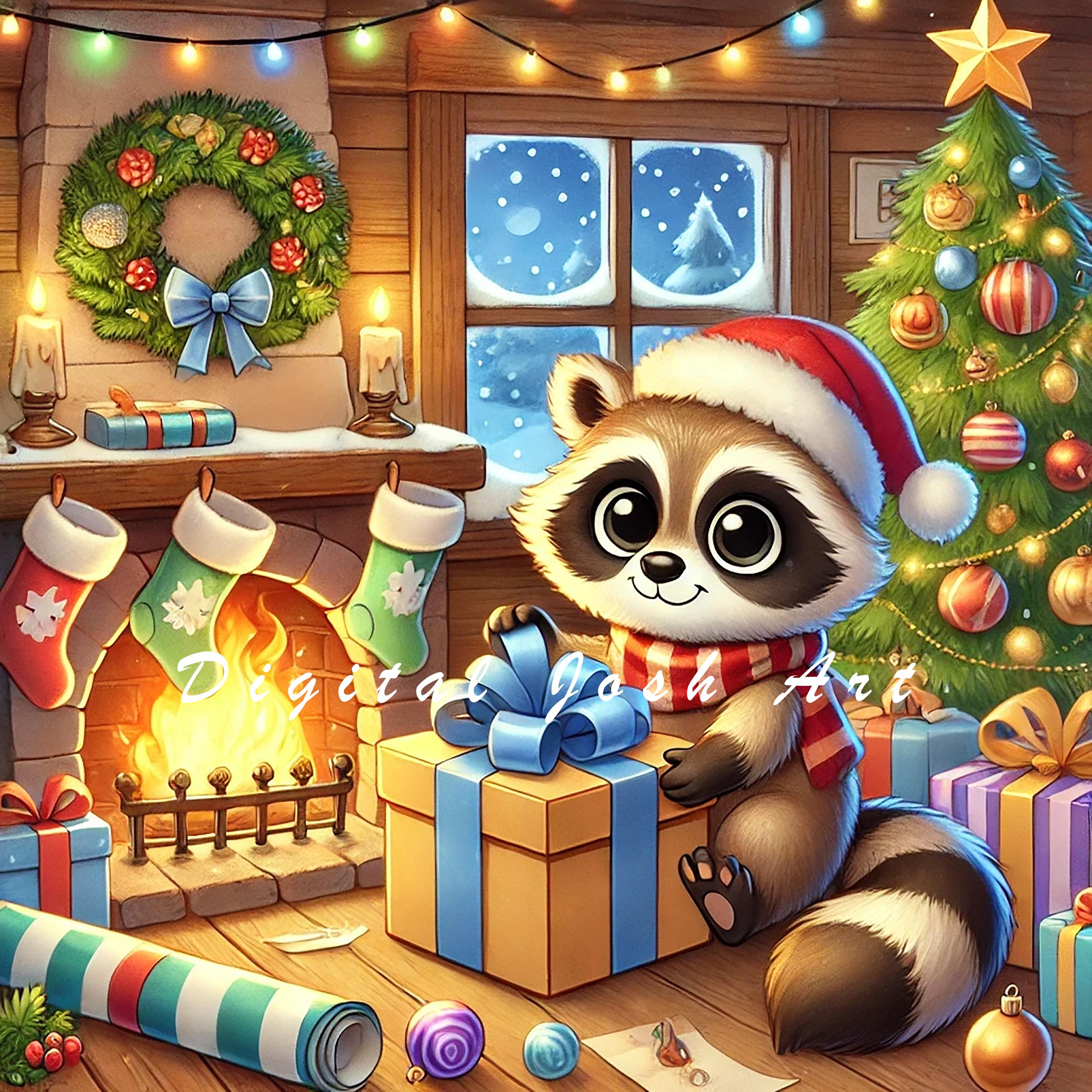 Cute Christmas Raccoons Clipart Bundle 10 JPG Winter Designs With ...