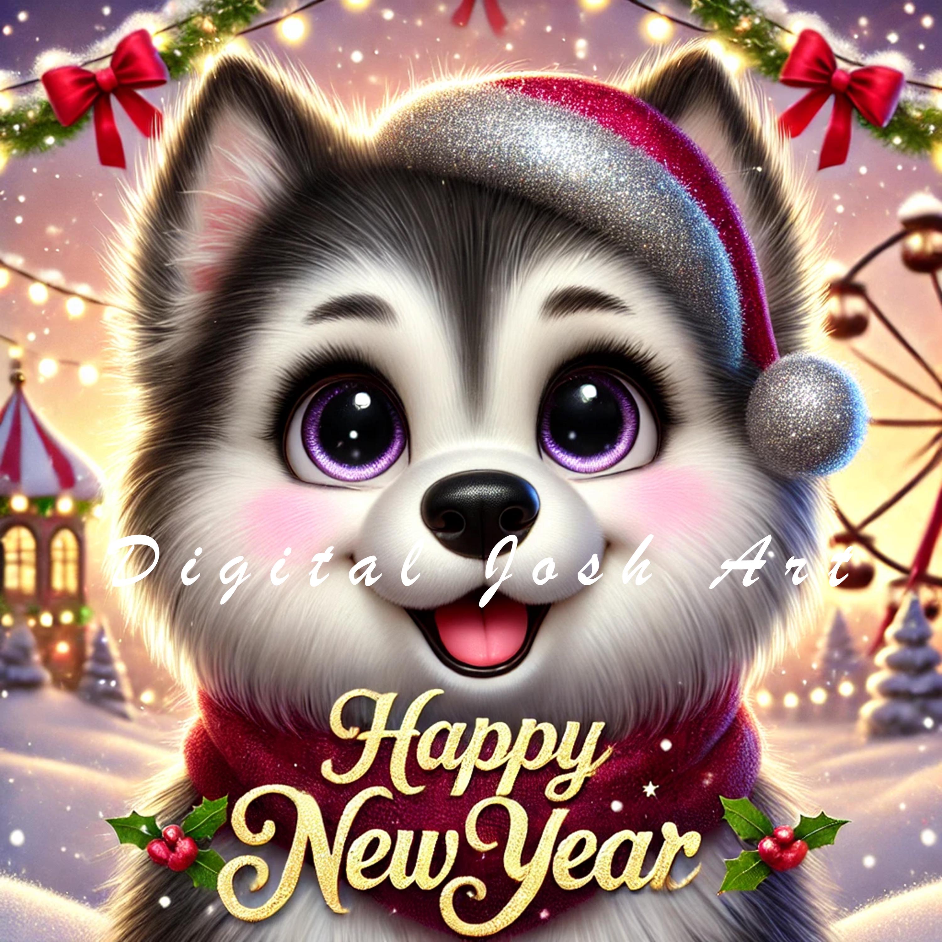 10 JPEG Cute New Year Husky Clipart Bundle - Winter Dog Designs ...