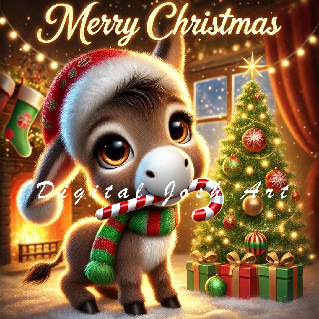 10 JPEG Cute Christmas Donkey Clipart Bundle - Winter Donkey Designs ...