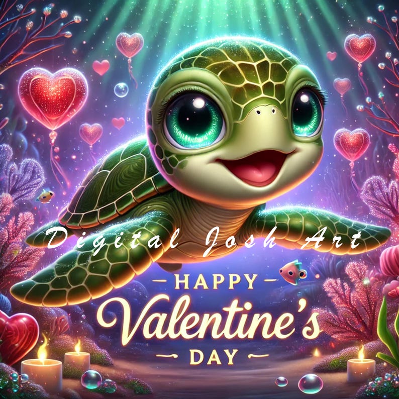 10 JPEG Cute Valentine’s Day Sea Turtle Clipart Bundle - Winter Sea ...