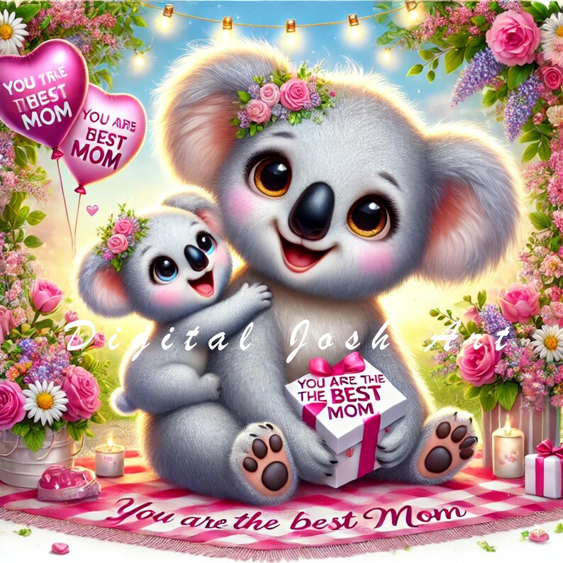 10 JPEG Cute Mother’s Day Koala Clipart Set – Spring Mom & Baby Animal ...