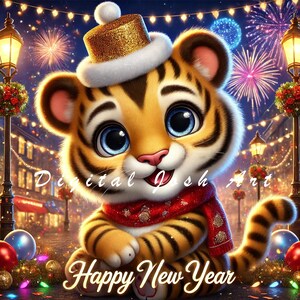 Cute New Year Tiger Clipart Bundle - 10 JPEG Winter Animal Designs ...