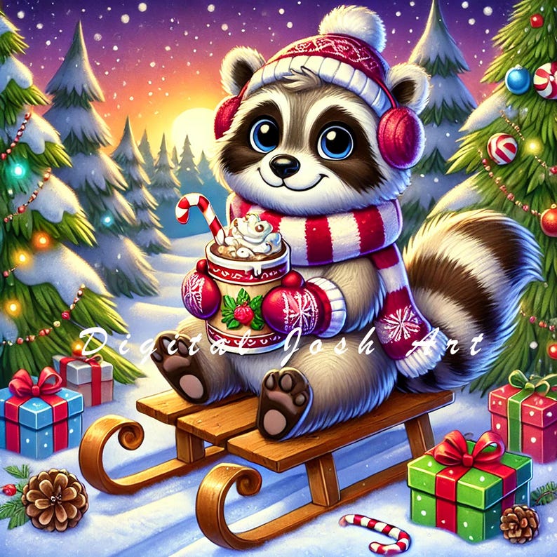 Cute Christmas Raccoons Clipart Bundle 10 JPG Winter Designs With ...