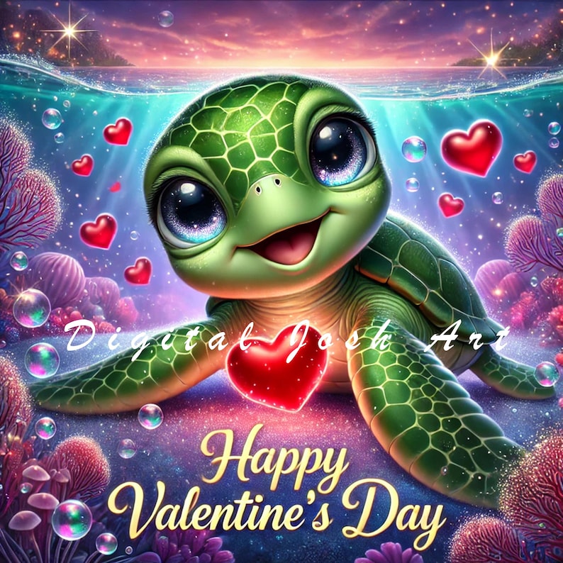 10 JPEG Cute Valentine’s Day Sea Turtle Clipart Bundle - Winter Sea ...