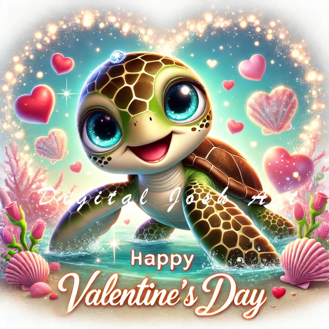 10 JPEG Cute Valentine’s Day Sea Turtle Clipart Bundle - Winter Sea ...
