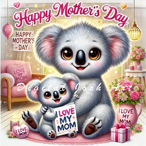 10 JPEG Cute Mother’s Day Koala Clipart Set – Spring Mom & Baby Animal ...