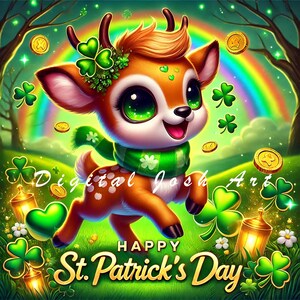 10 JPEG Cute St. Patrick’s Day Deer Clipart Bundle - Winter Deer ...