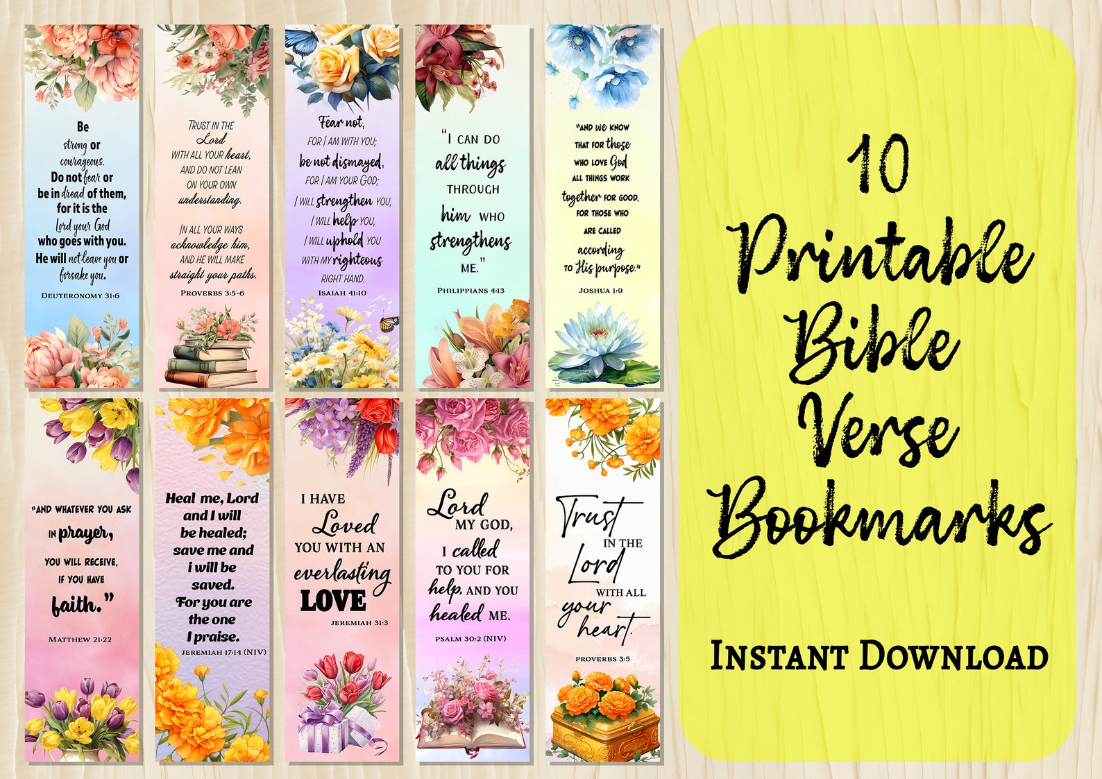 Bible Verse Digital Bookmarks | Floral Bible Verse | Printable ...