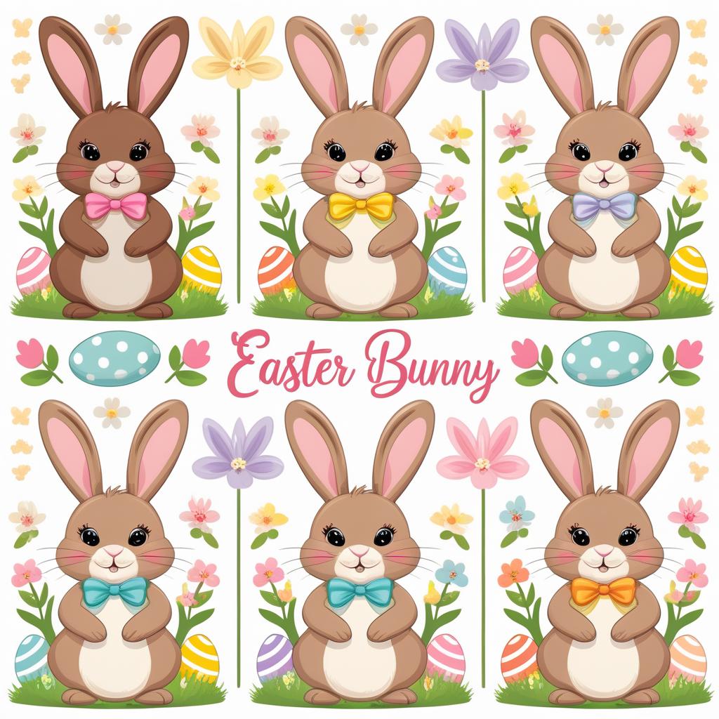 Pastel Easter Bunny Clipart Set, Spring Flowers Watercolor Clipart ...