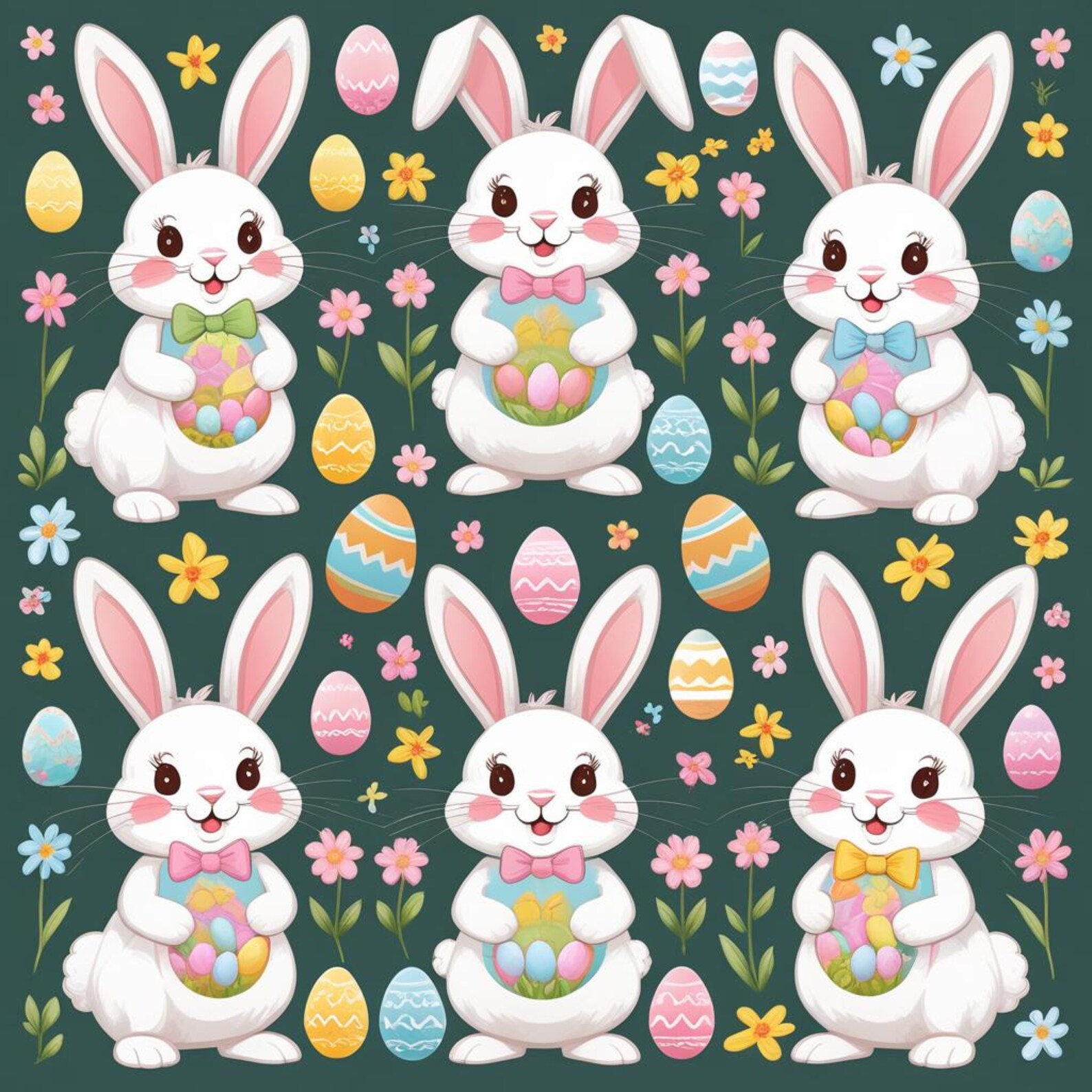 Pastel Easter Bunny Clipart Set, Spring Flowers Watercolor Clipart ...