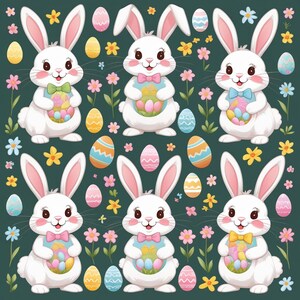 Pastel Easter Bunny Clipart Set, Spring Flowers Watercolor Clipart ...