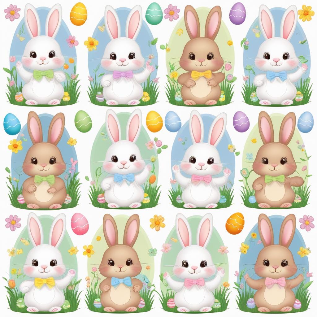 Pastel Easter Bunny Clipart Set, Spring Flowers Watercolor Clipart ...