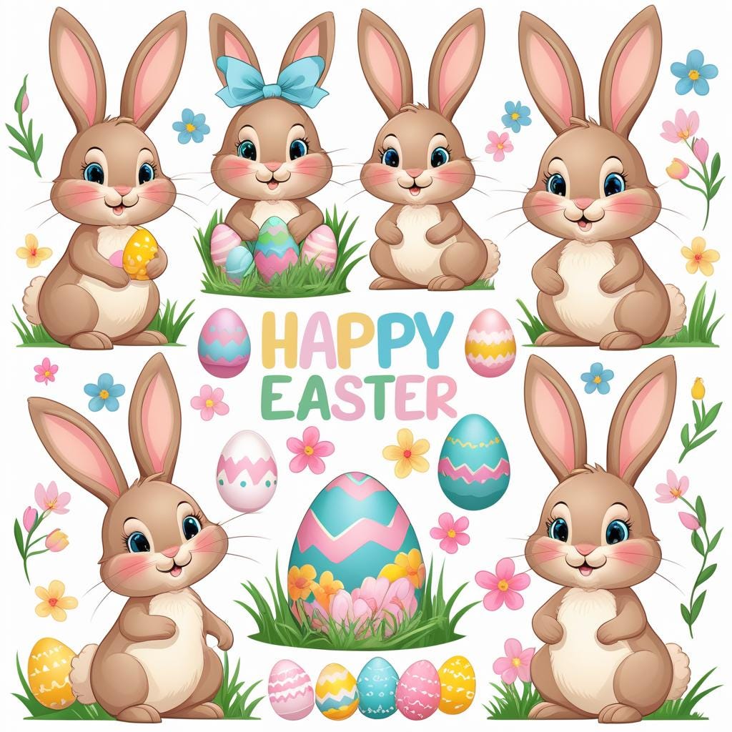 Pastel Easter Bunny Clipart Set, Spring Flowers Watercolor Clipart ...