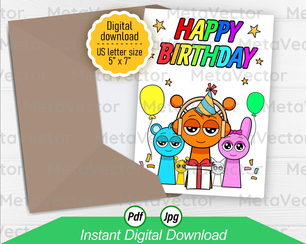 Printable Sprunki Birthday Card Incredibox, 5x7. Greeting Card. Us ...