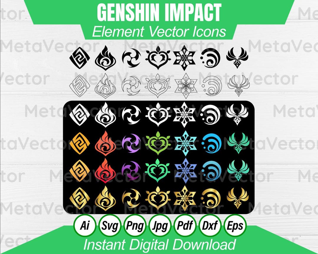 Genshin Impact Element Icons SVG Bundle Cut File Vector Genshin ...