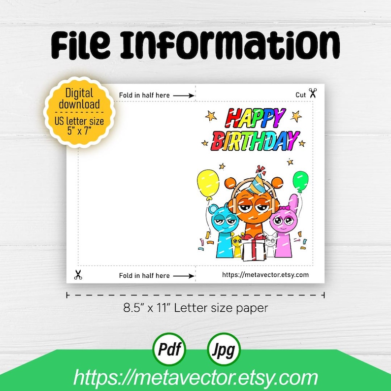 Printable Sprunki Birthday Card Incredibox, 5x7. Greeting Card. Us ...