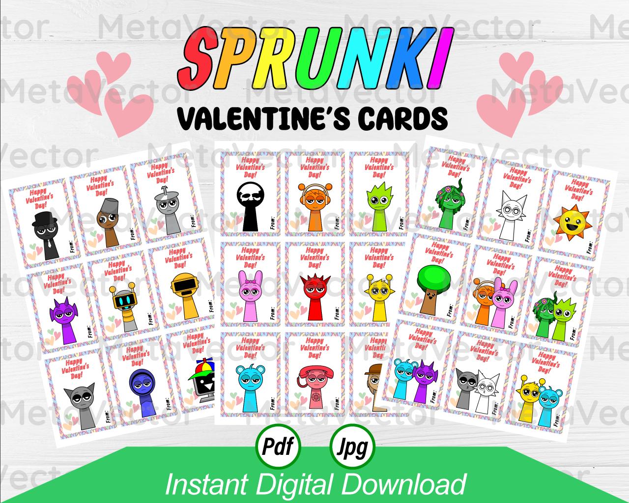 Print-your-own Sprunki Valentine’s Cards. Digital Download for 27 Fun ...
