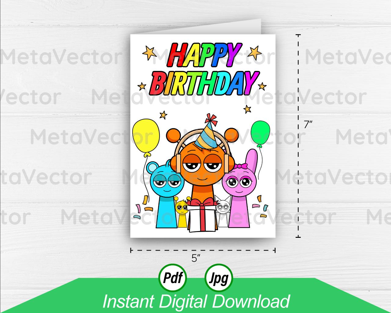 Printable Sprunki Birthday Card Incredibox, 5x7. Greeting Card. Us ...