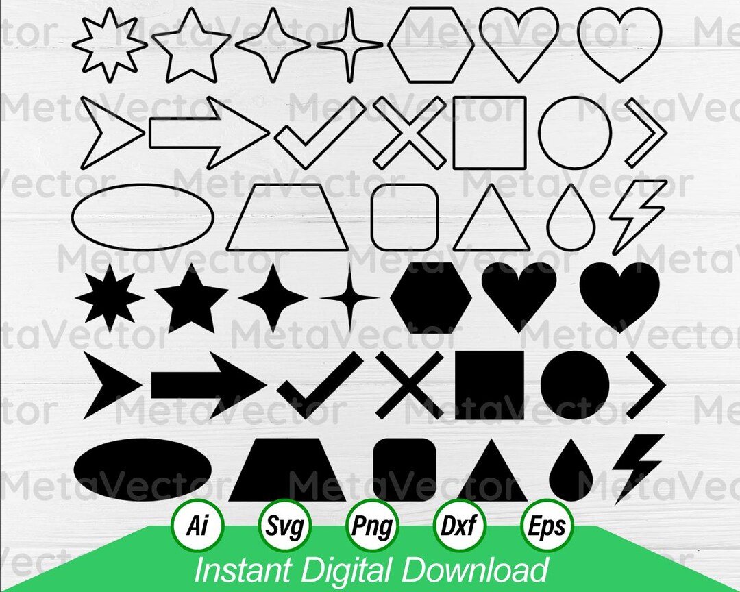 BASIC SHAPES SVG Bundle , Basic Shape Outline Svg Bundle, Instant ...