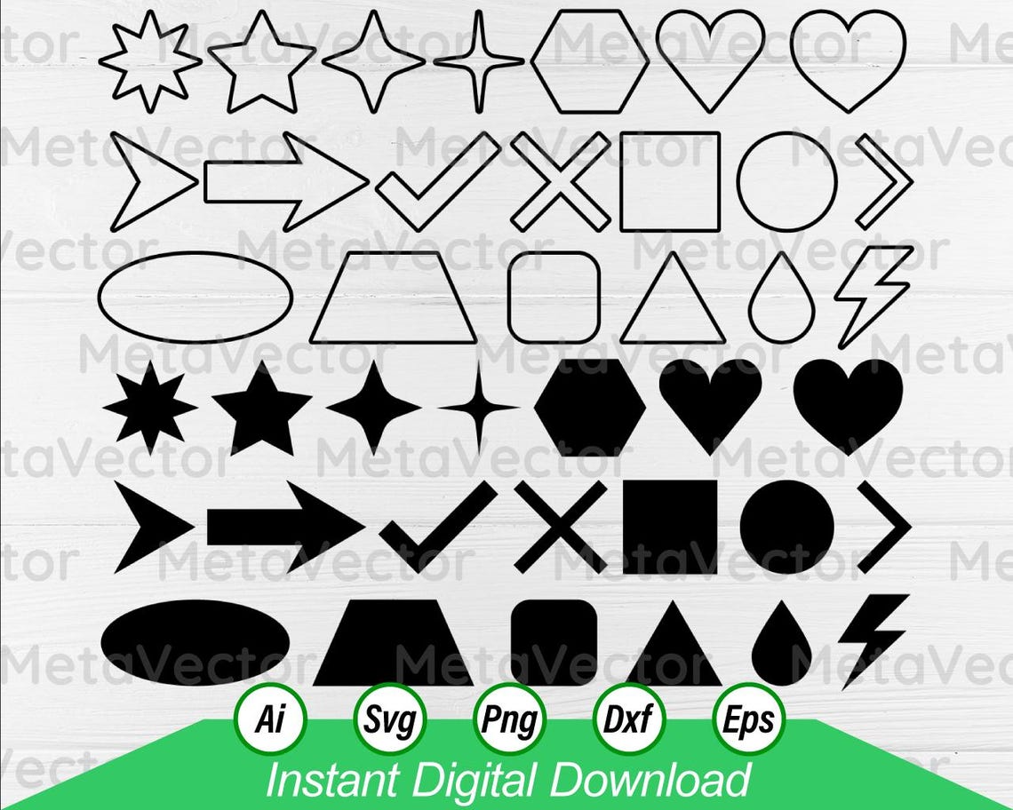 BASIC SHAPES SVG Bundle , Basic Shape Outline Svg Bundle, Instant ...