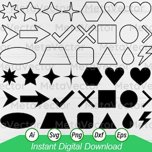 BASIC SHAPES SVG Bundle , Basic Shape Outline Svg Bundle, Instant Downlosad, Frame Svg, Frame ...