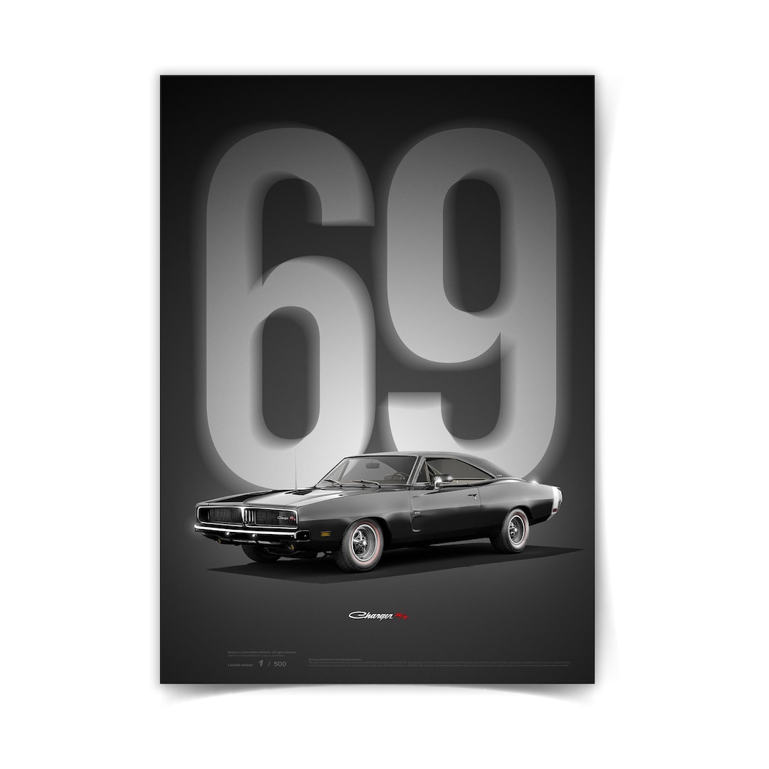 1969 Dodge Charger R/T Black Poster – Classic Giclée Print 50x70 Cm ...