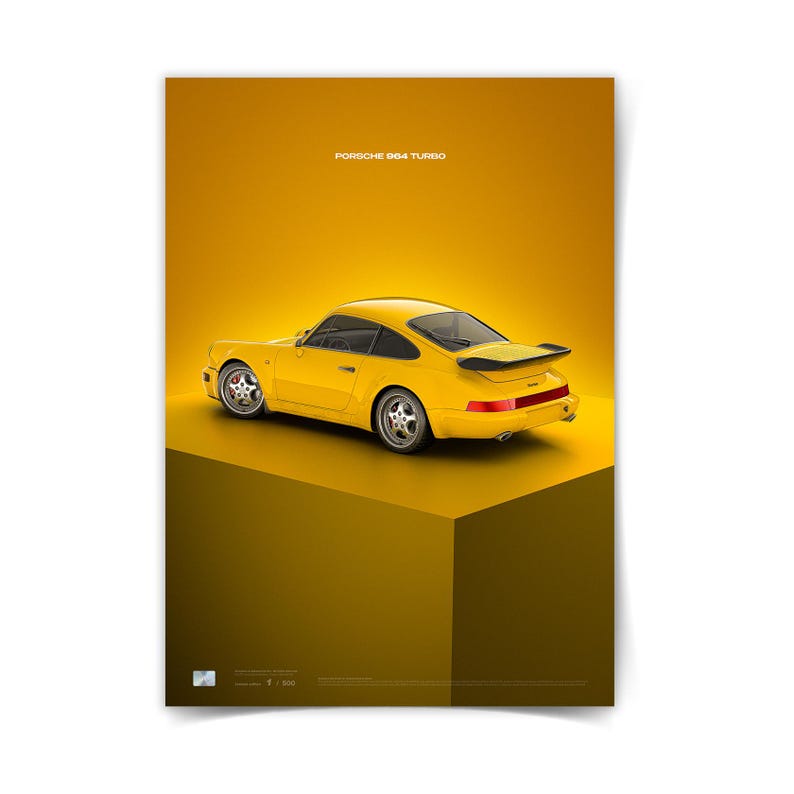 1993 Porsche 964 Turbo Yellow Poster – Classic Giclée Print 50x70 Cm ...