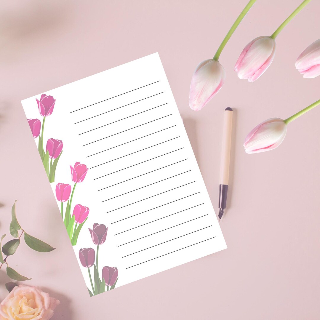 Printable Stationery Writing Gift for Tulip Lovers A4, A5 Floral Paper ...