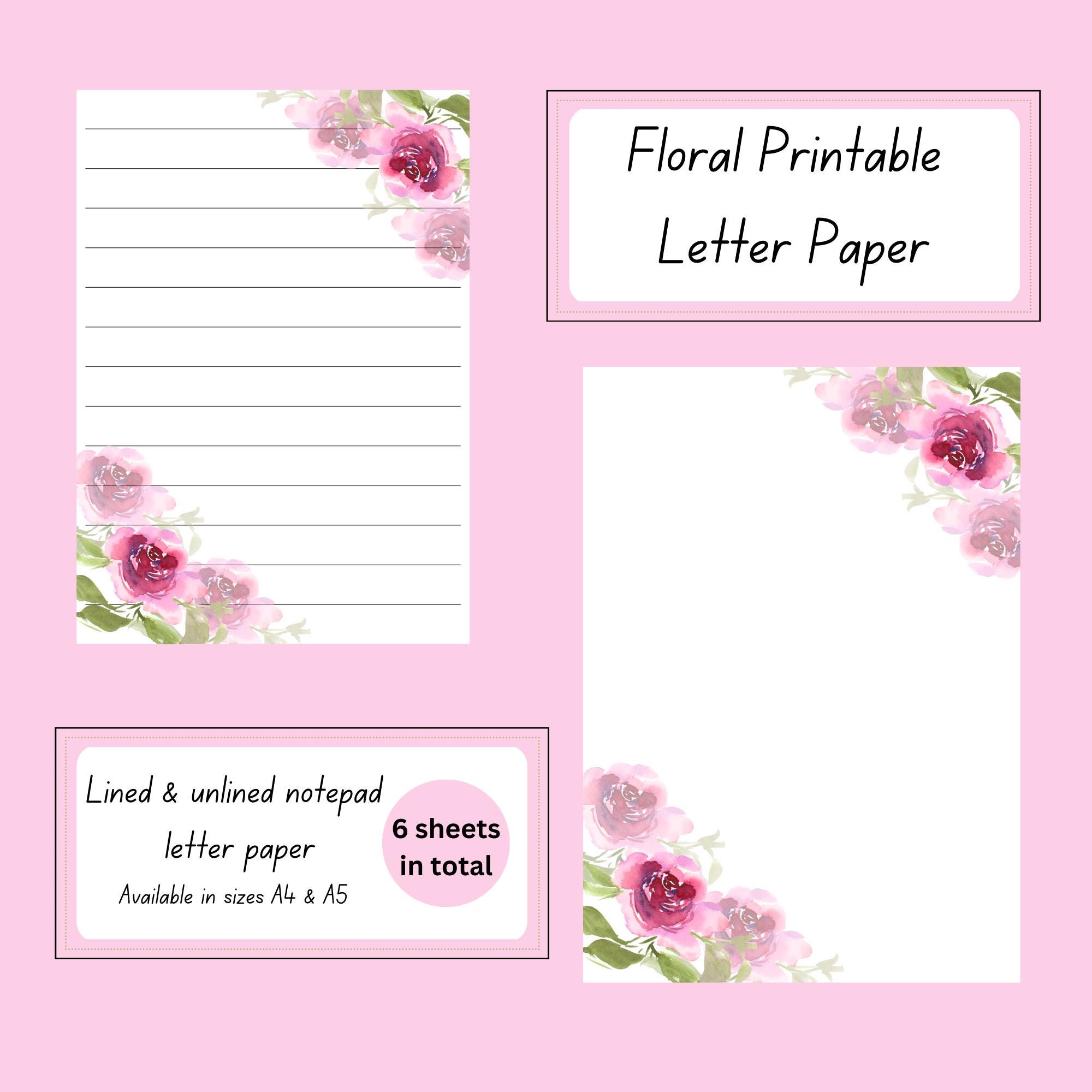 Rose-themed Printable Stationery Floral Writing Gift for Mum Flower ...