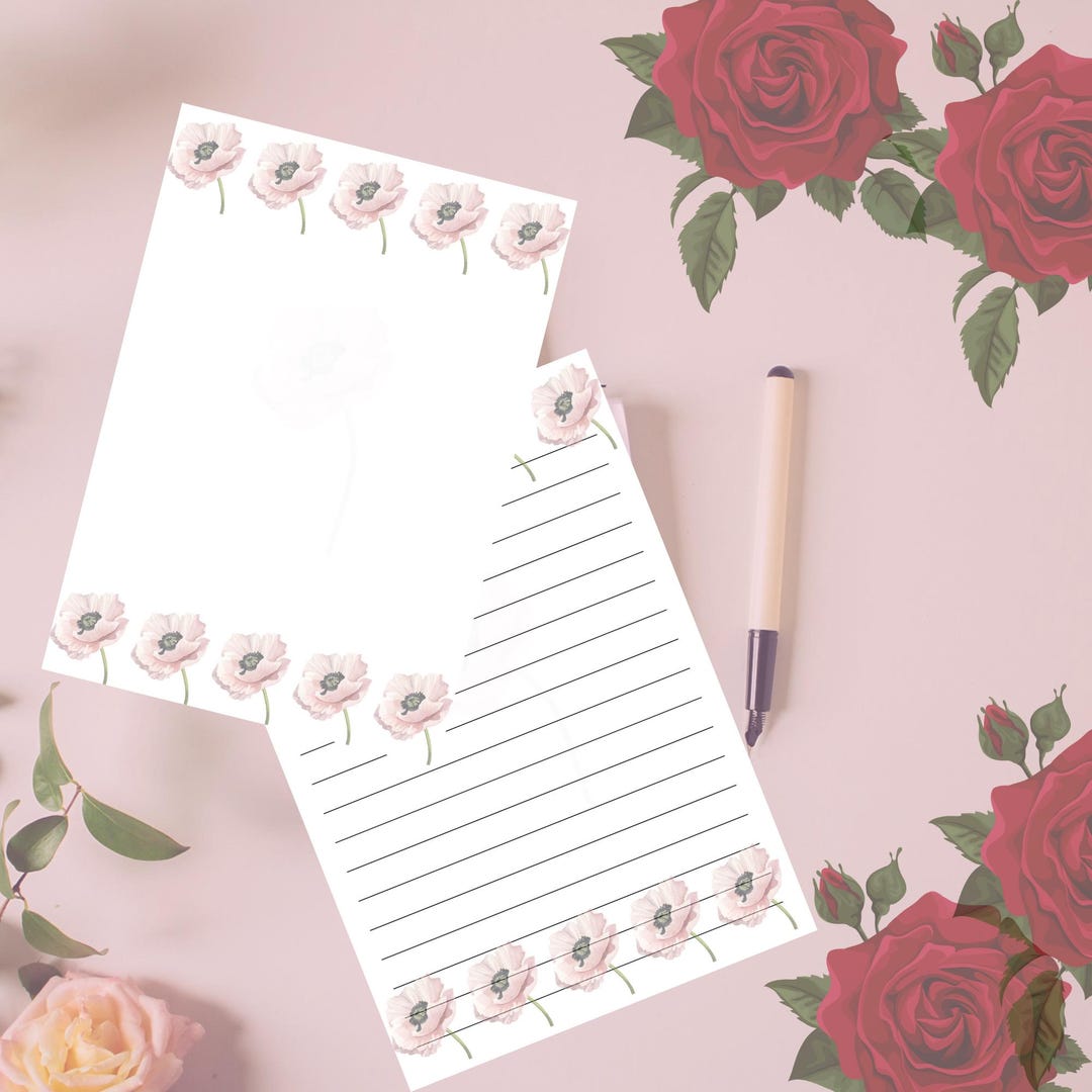 Poppy Themed Printable Stationery Floral Writing Gift for Flower Lovers ...