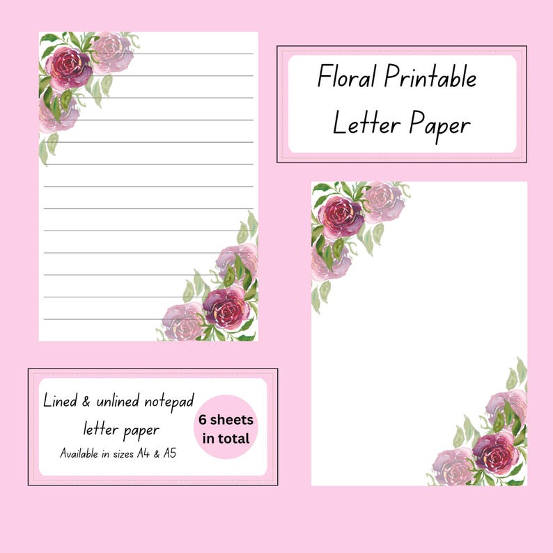 Rose-themed Printable Stationery Floral Writing Gift for Mum Flower ...