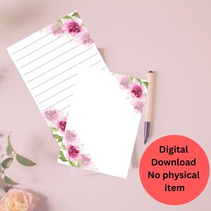 Rose-themed Printable Stationery Floral Writing Gift for Mum Flower ...