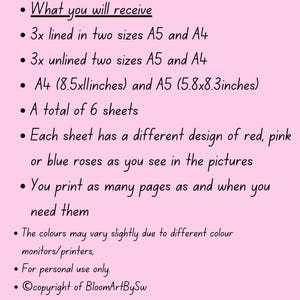 Rose-themed Printable Stationery Floral Writing Gift for Mum Flower ...