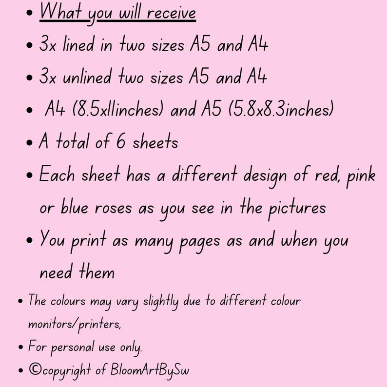 Rose-themed Printable Stationery Floral Writing Gift for Mum Flower ...