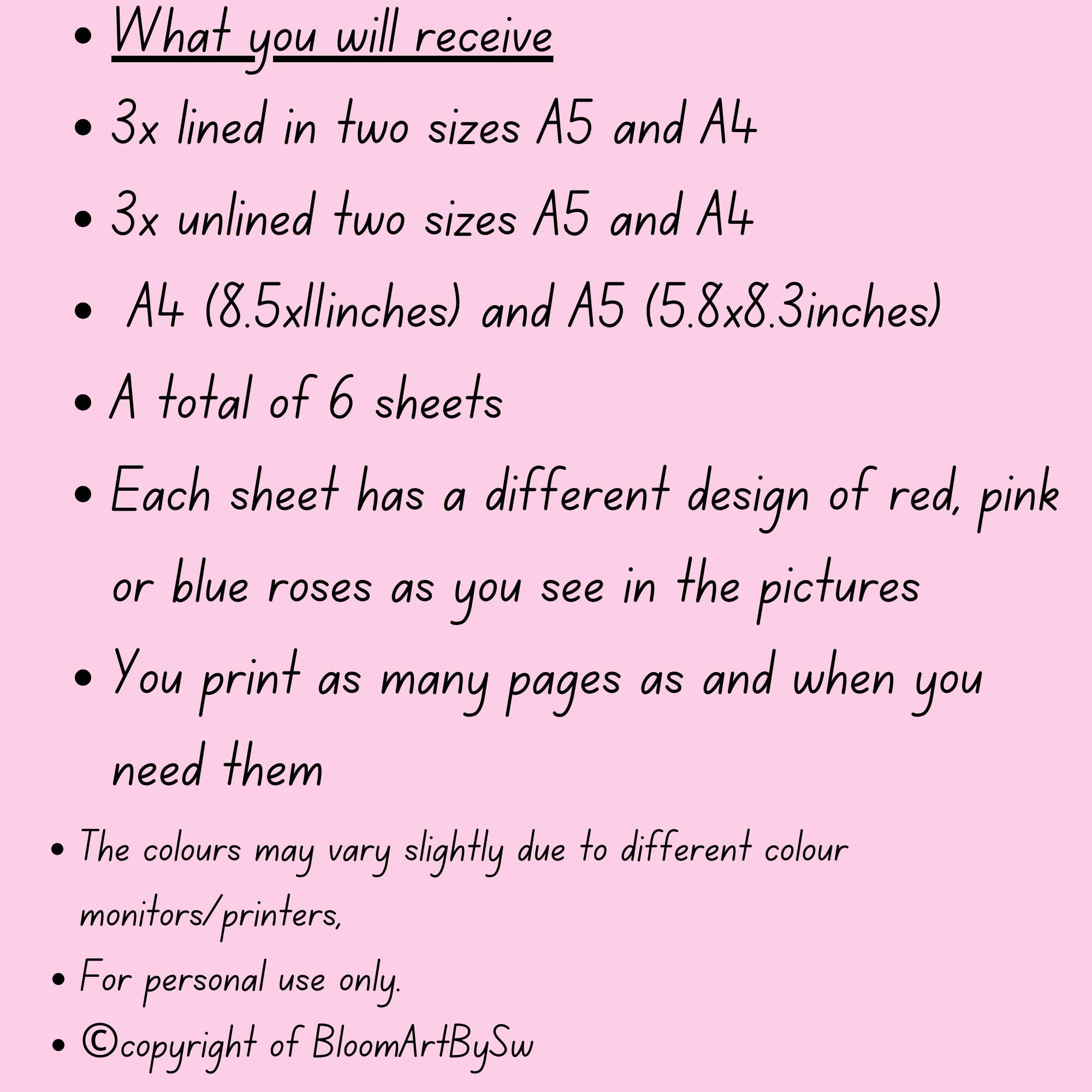 Rose-themed Printable Stationery Floral Writing Gift for Mum Flower ...