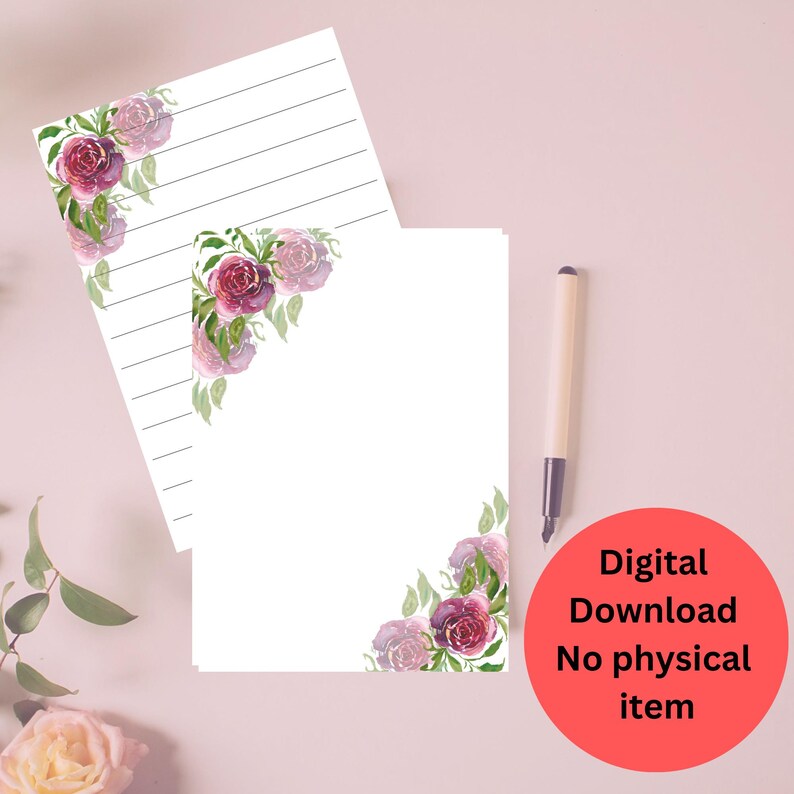 Rose-themed Printable Stationery Floral Writing Gift for Mum Flower ...