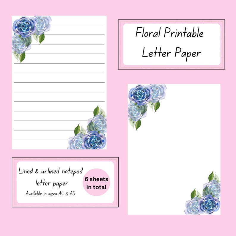 Rose-themed Printable Stationery Floral Writing Gift for Mum Flower ...