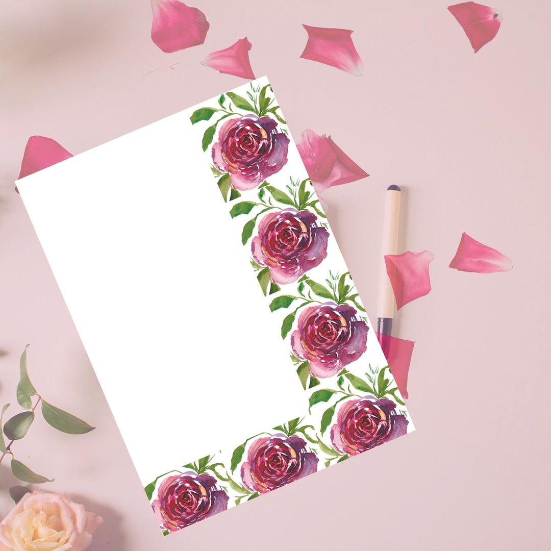 Printable Stationery Writing Gift for Red Rose Lovers A4, A5 Floral ...