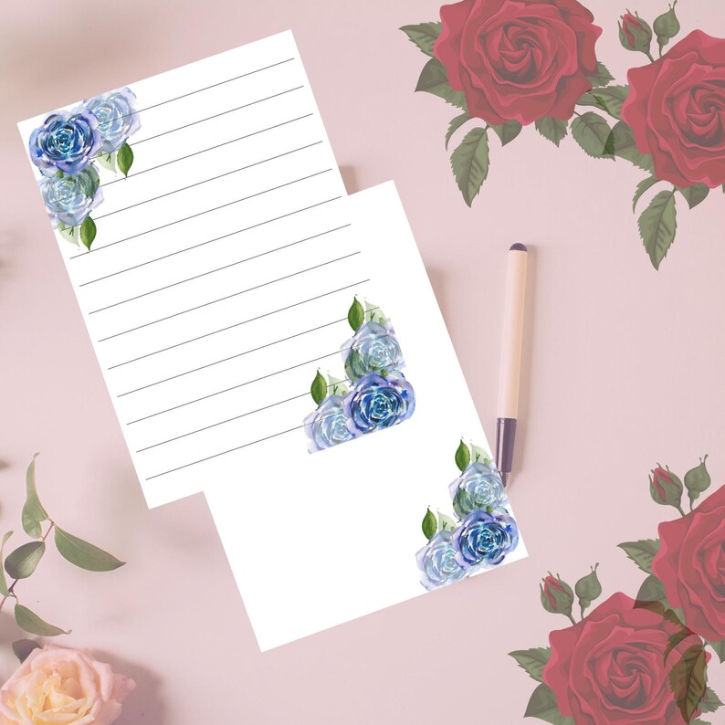 Rose-themed Printable Stationery Floral Writing Gift for Mum Flower ...