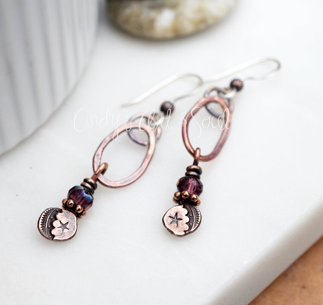 Mehndi Style Plum Hoop Earrings in Copper 122311 - Etsy