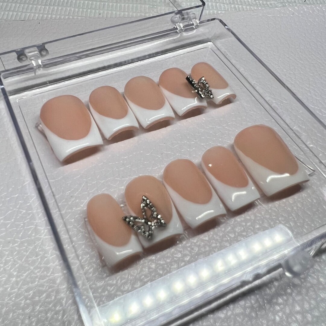 Butterfly French Tip Press-on Nails - Etsy
