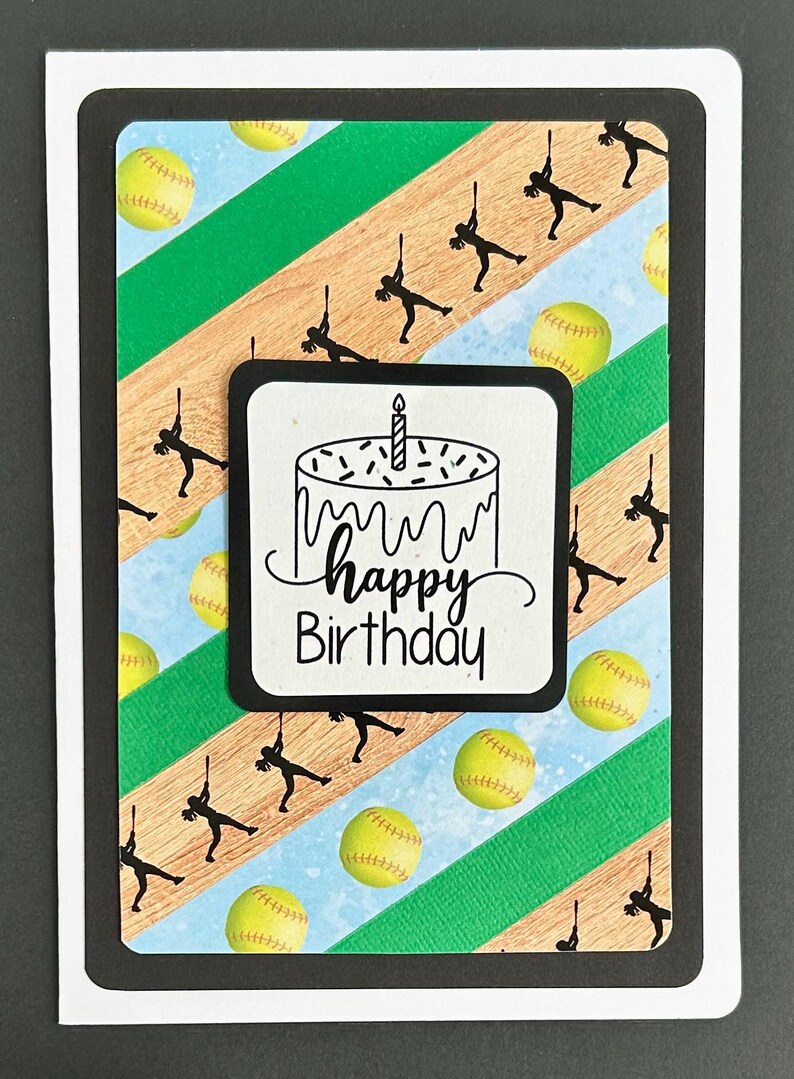 Happy Birthday Softball Card Girls Pitcher Catcher Hitter Home Run ...