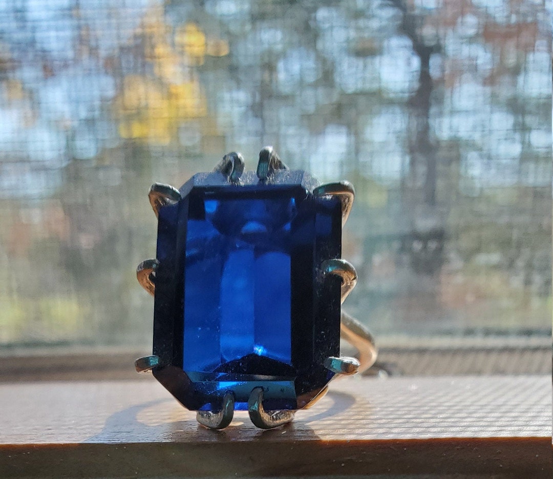 Blue Spinel Stone 20x15mm Sterling Cocktail Statement Ring Sz 8 - Etsy