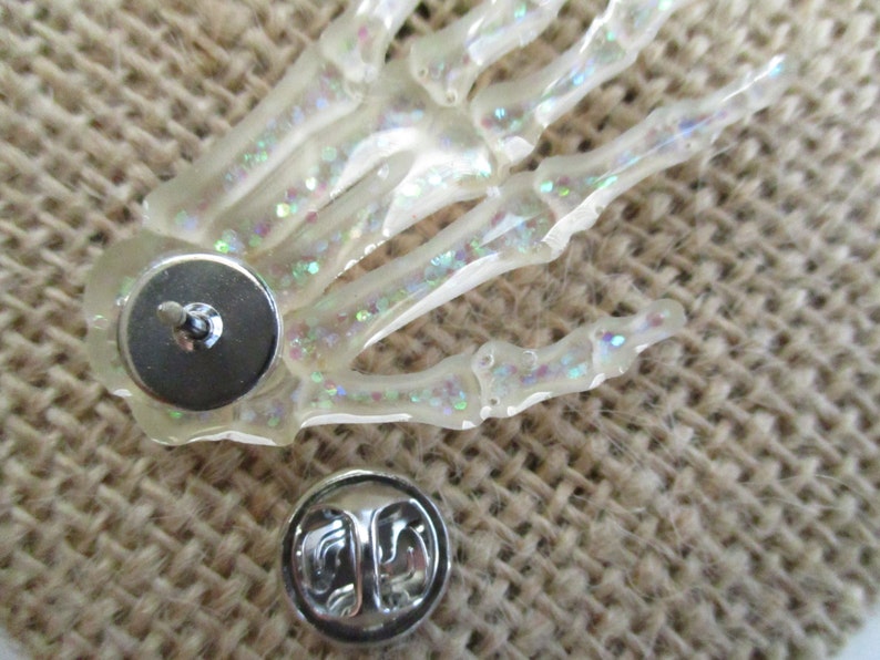 Resin Skeleton Hand with Bone Skull Charm Bracelet Brooch | Etsy