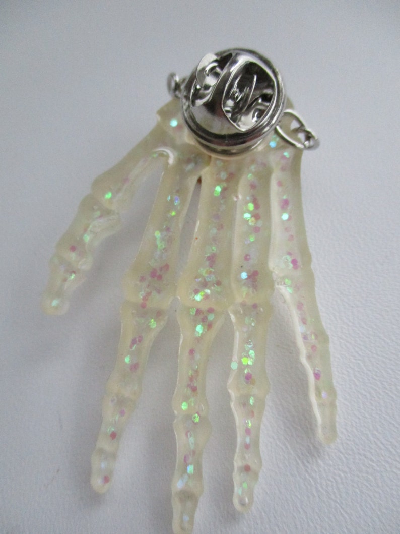 Resin Skeleton Hand with Bone Skull Charm Bracelet Brooch | Etsy