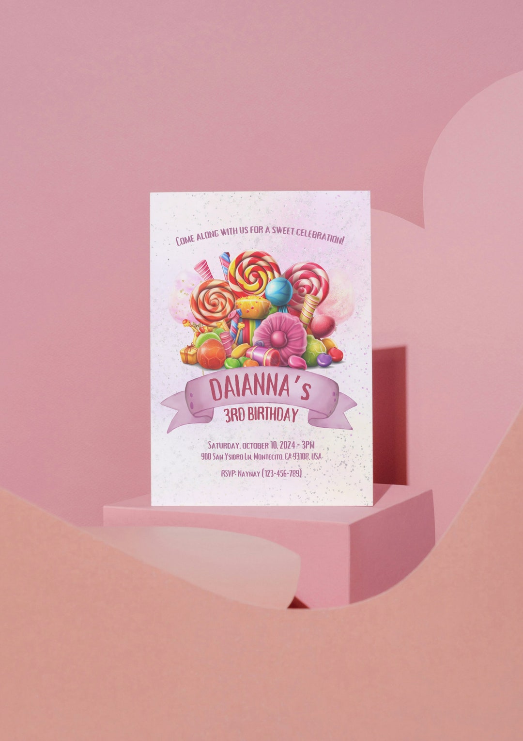 Editable Sweet Celebration Invitation Girl Sweets Birthday Sweet Candy ...