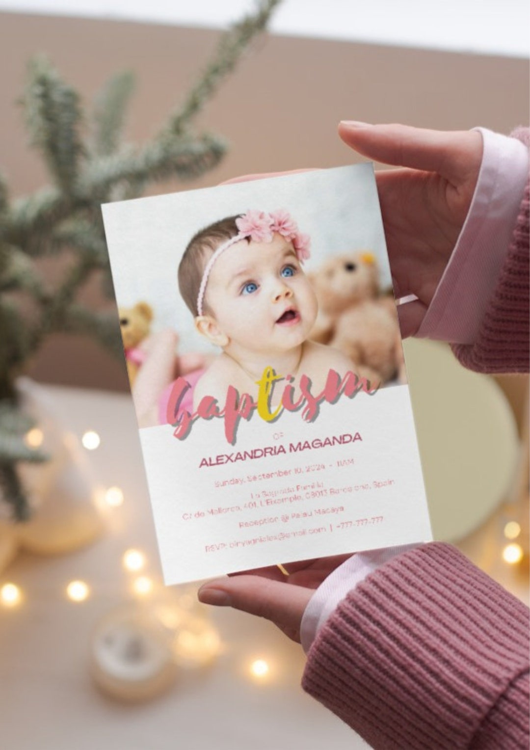 Pink Baptism Invitation Template Baptism Girl Editable Christening ...